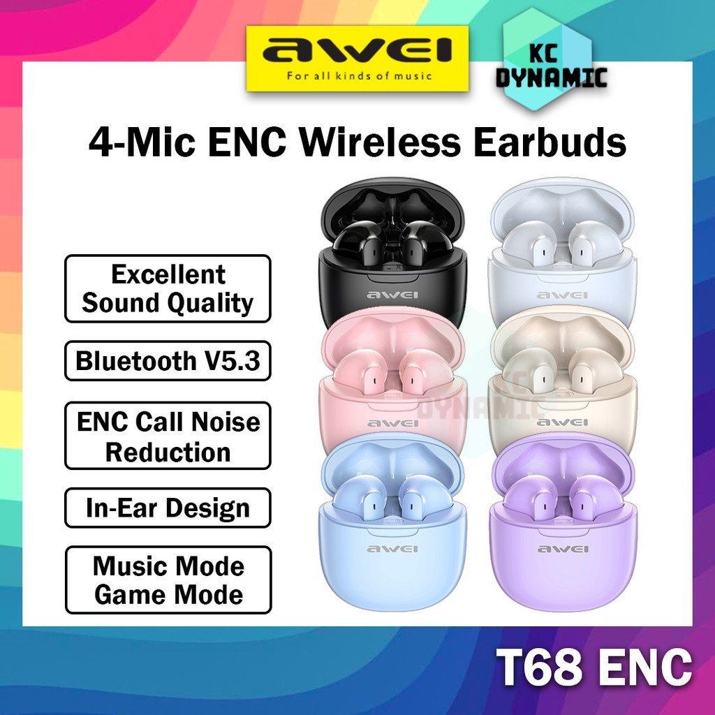 Awei T68 ENC TWS Wireless Earbuds ENC Noise Reduction Headphone ...