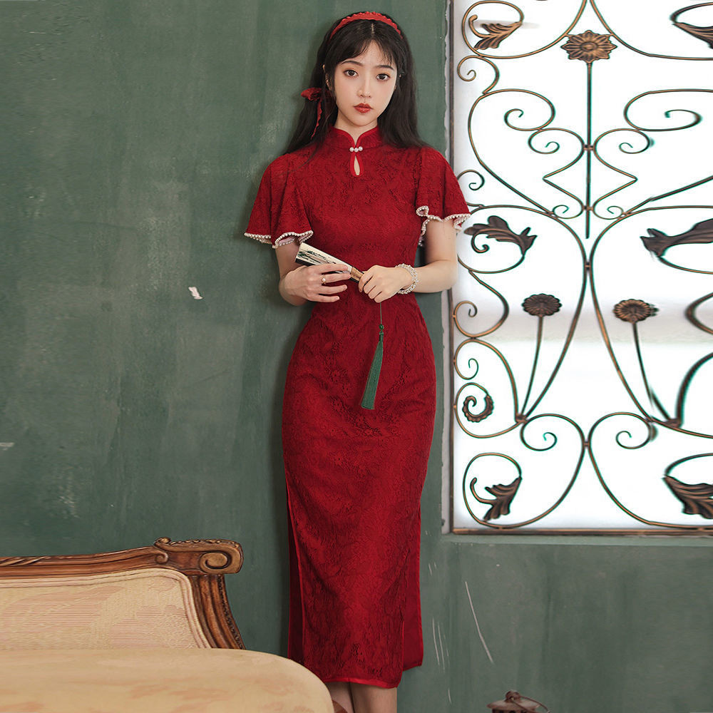 Retro Republican Style Red Cheongsam Improved Summer 2025 Worship Dress ...