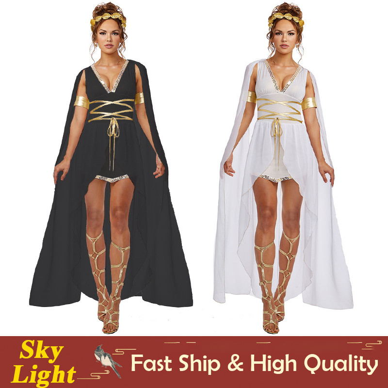 Traditional Greek Goddess Cosplay Costume Black White Dress For Woman ...