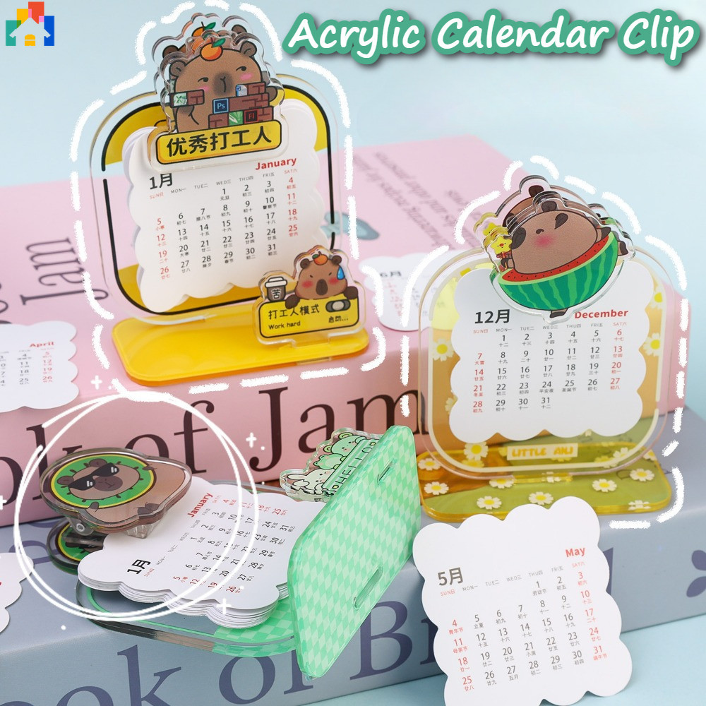 Mini 2025 Transparent Acrylic Desk Calendar Clip Cute Cartoon Capybara ...