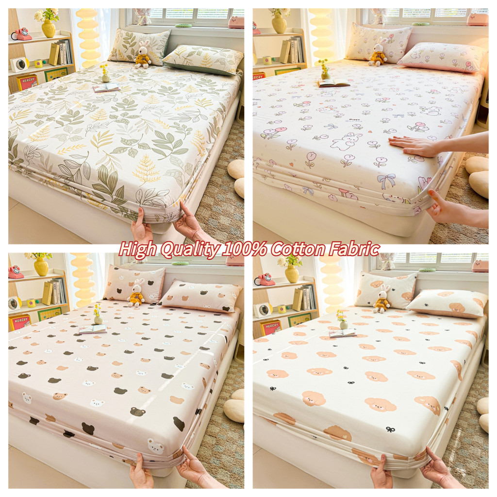[16 Designs] Soft 100% Cotton Fitted Bedsheet Pastoral Style Cartoon ...