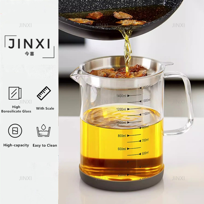 Transparent Glass Oil Filter Pot with Scale Kitchen Oil Separator ...