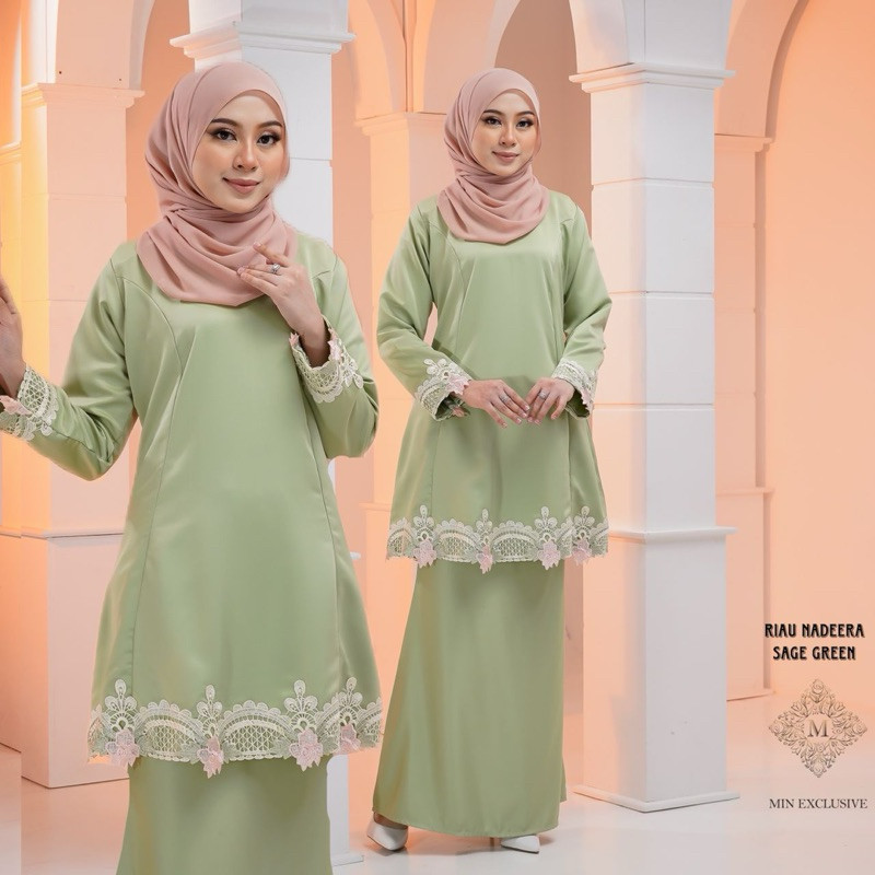 BAJU KURUNG RIAU SEDONDON IBU ANAK BAJU RAYA 2025 PLUS SIZE SAGE GREEN ...
