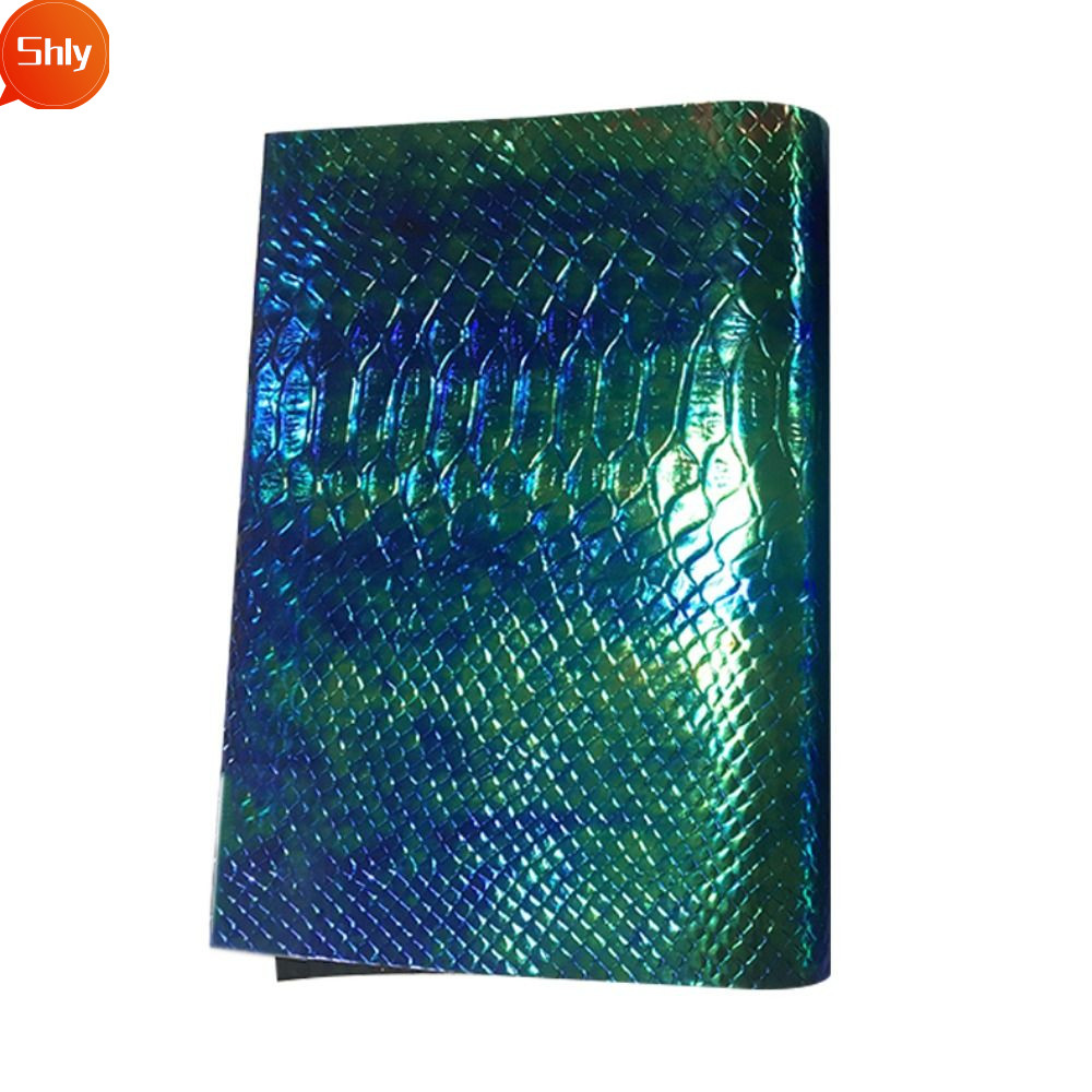 SHLY 1 Roll Snake Skin Pattern Sheets, Blue & Green Holographic Leather Sheets, PU Sheets PU ...