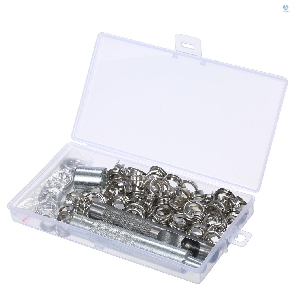 100 Sets 10mm 3/8-inch Grommet Kit Silver Sewing Eyelet Kit with ...