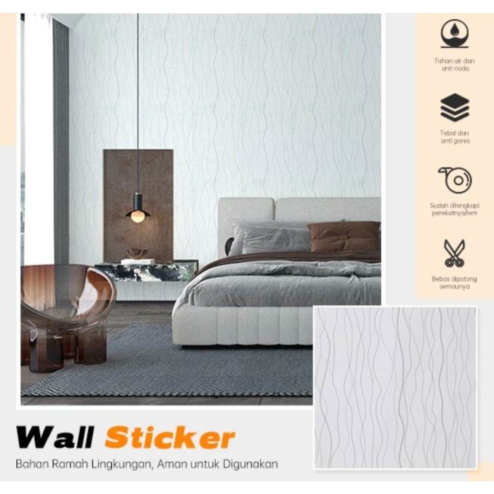 PUTIH Wave Line Motif Wallpaper Wall Sticker 8m x 45 cm - white wave ...