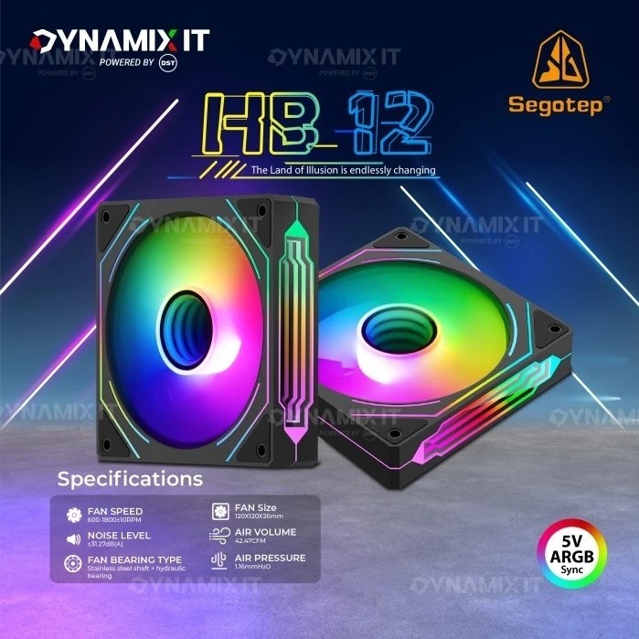 Segotep HB12 ARGB PWM Infinity Mirror 1800RPM Air Flow Fan - Black ...