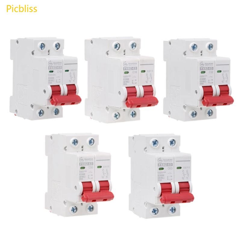 Picbliss 2P DC 1000V Solar Mini Circuit Breaker Switch 10A 16A 32A 50A 63A DC MCB for ...