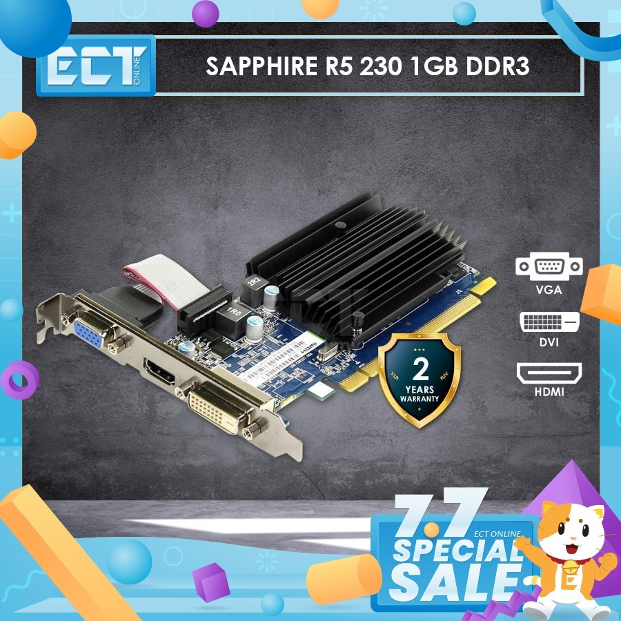 Sapphire R5 230 1GB DDR3 UEFI PCI-E Graphic Card (VGA + HDMI + DVI-D ...