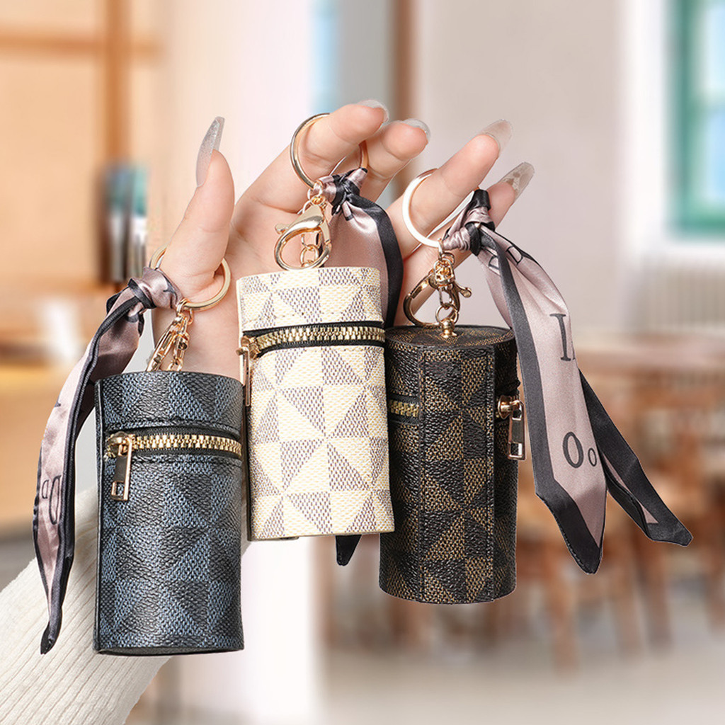 SKM Mini Cylinder Zipper Lipstick Bag Coin Purse Keychain Dompet Wanita ...