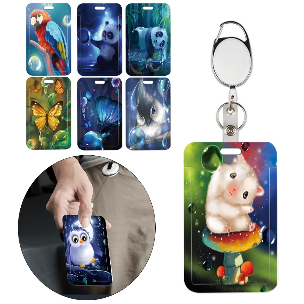 Cartoon Student Portable Id Card With Badge Box Retractable Formal ...
