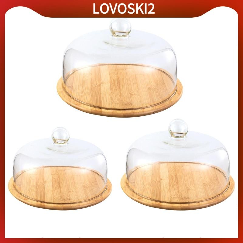 [LovoskiacMY] Round Vintage Glass Cover Serving Tray Cloche Wooden ...