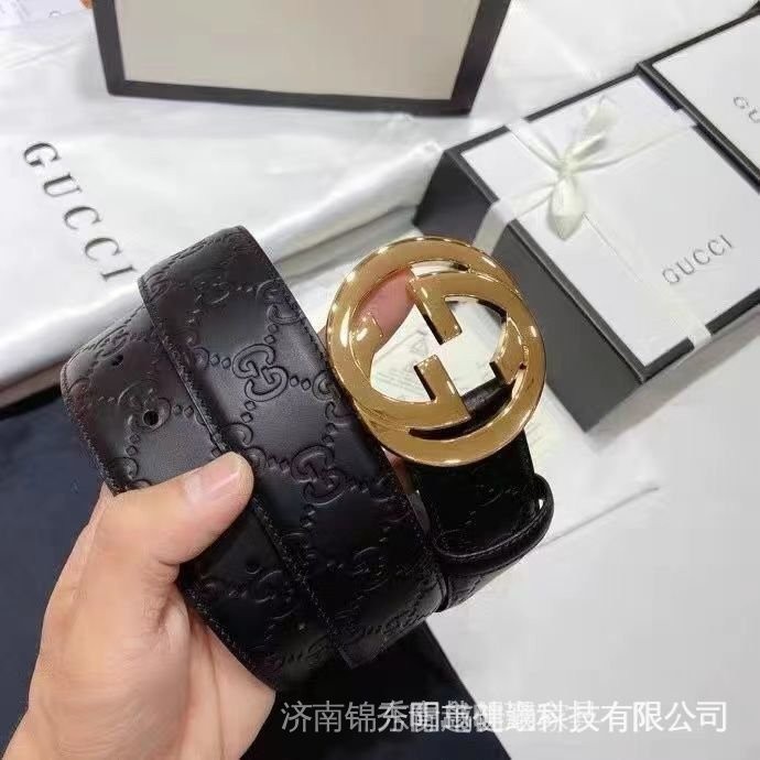 Gucc Belt Men's Double G Classic Combination Buckle Smooth Business ...