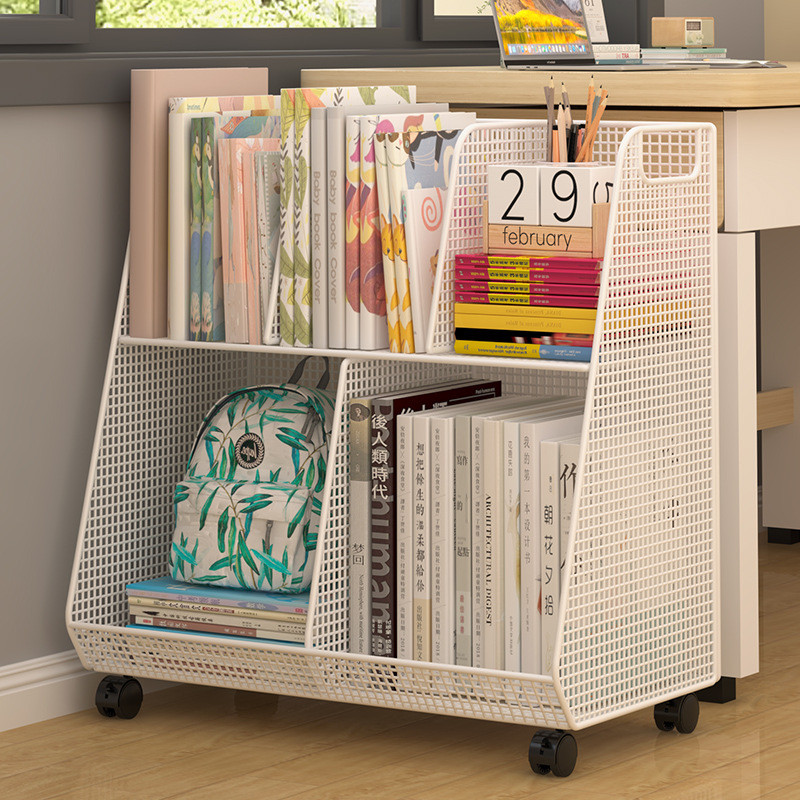 Desk Small Bookshelf Floor-standing Shelf Schoolbag Mobile Book Storage ...