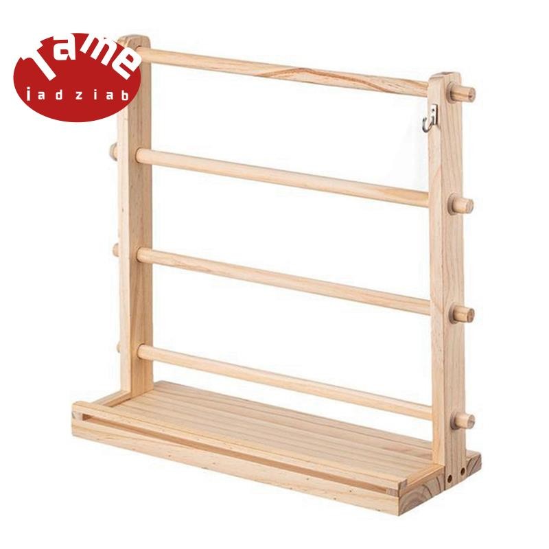 4 Tiers Wooden Ribbon Rack Ribbon Spool Holder Storage Display Shelf ...