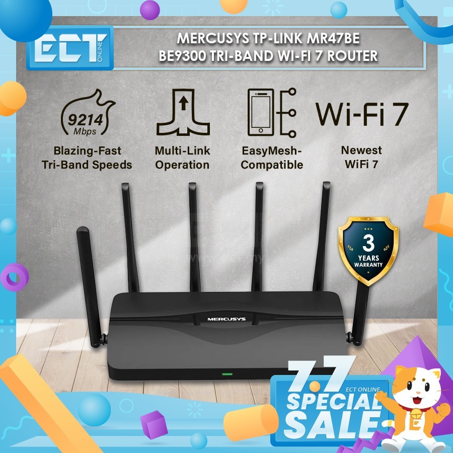 Mercusys Tp Link Mr47be Be9300 Tri Band Wi Fi 7 Router With Maximized Coverage And Easymesh