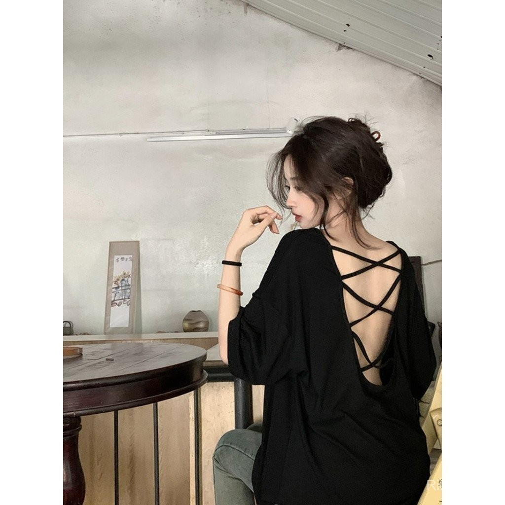 Pure Cotton Plus Size Backless Short Sleeve T Women's T-shirt 2024 ...