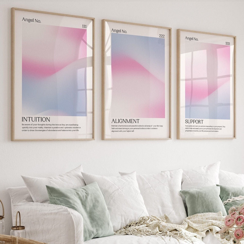 Aura Print Set Angel Number Prints Dorm Room Decor Gradient Aura Poster ...