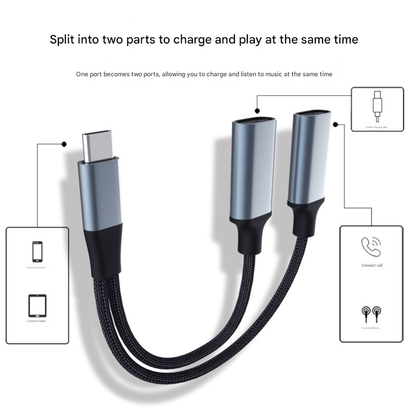 USB C To USB C Adapter Double Type C Audio Adapter Cable 2-in-1 Type C ...