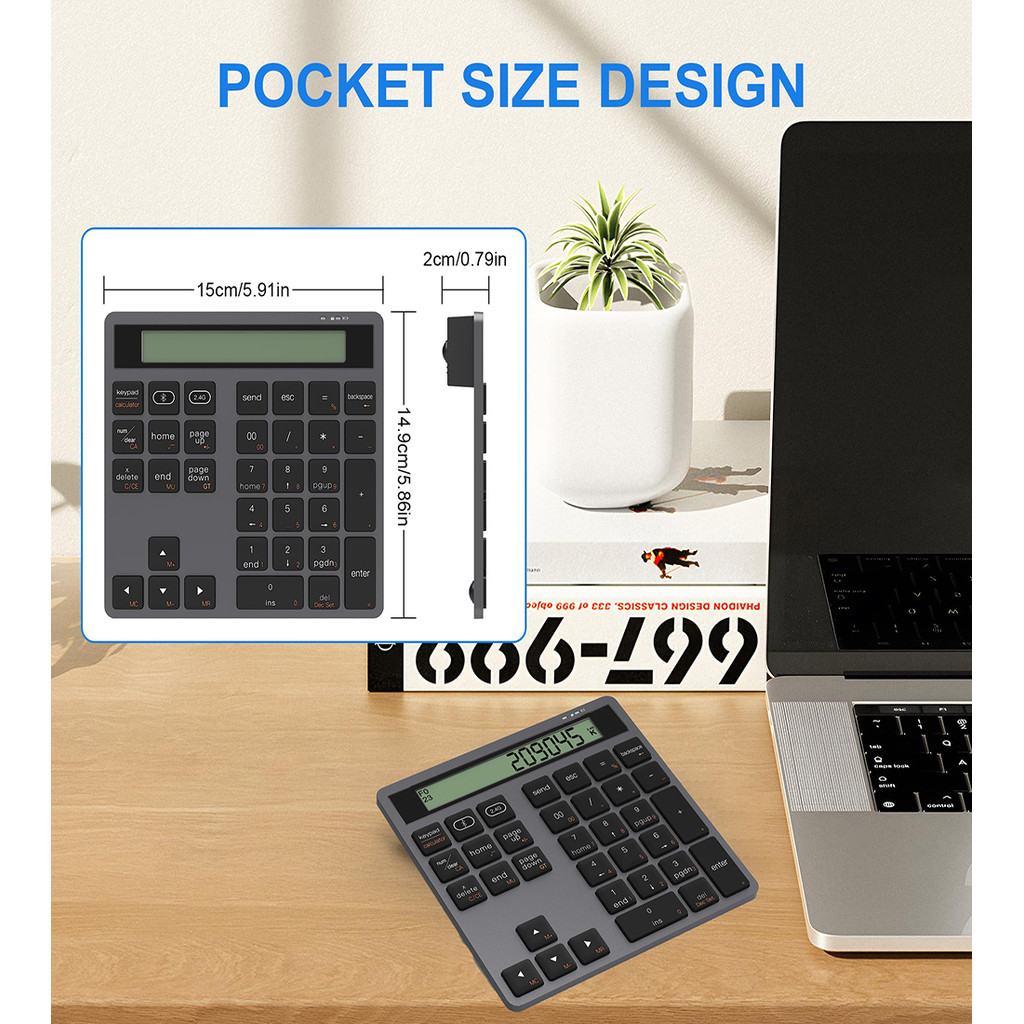 JOMAA Bluetooth 2.4G Wireless Numeric Keyboard with Display Calculator ...