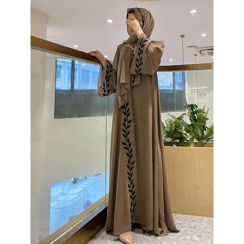 Eid Muslim Abaya for Women Embroidery Dress with Scarf 2 Piece Set ...
