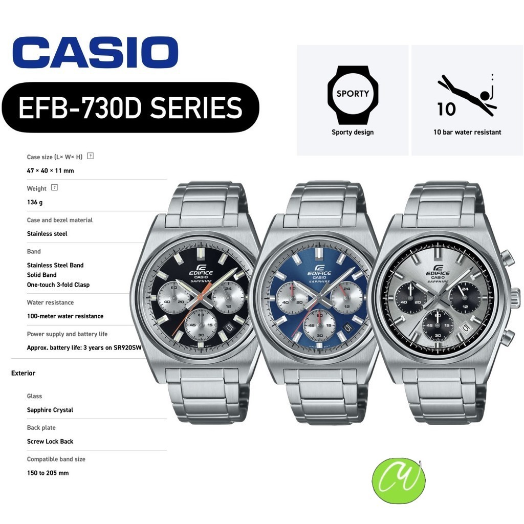 [ OFFICIAL CASIO WARRANTY ] EDIFICE EFB-730D SERIES SAPPHIRE STANDARD CHRONOGRAPH MEN WATCH ...