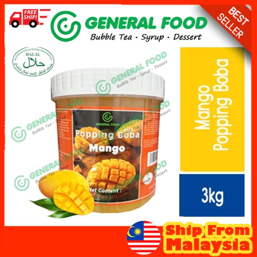 HALAL Mango Popping Boba (3kg) 爆爆珠 - Boba | Dessert | Bubble Tea | Instant Topping Jelly ...