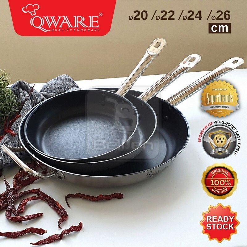 QWARE 3-ply Stainless Steel Sandwich Bottom Non-Stick Frying Pan (20/22 ...