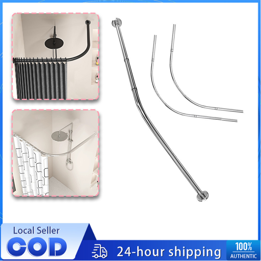 Bathroom Perforation-Free Adjustable Curved Shower Curtain Rod 70-130cm ...
