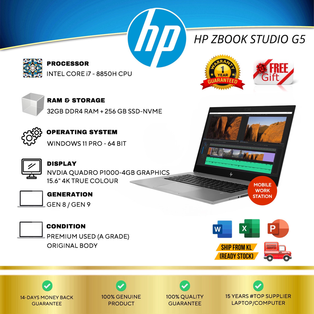 HP ZBOOK STUDIO G5 MOBILE WORK STATION i7 32GB RAM 256GB/512GB/1TB 15.6 ...