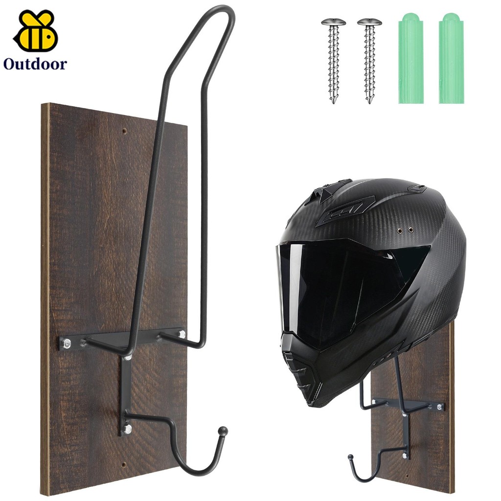 Motorcycle Helmet Holder Wall Mount Helmet Rack with Hook Wooden Helmet ...