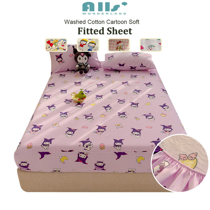 Washed Cotton Fitted Sheet Doraemon/Hello Kitty/Cherry Maruko/Crayon Shinchan/Kuromi Fitted ...