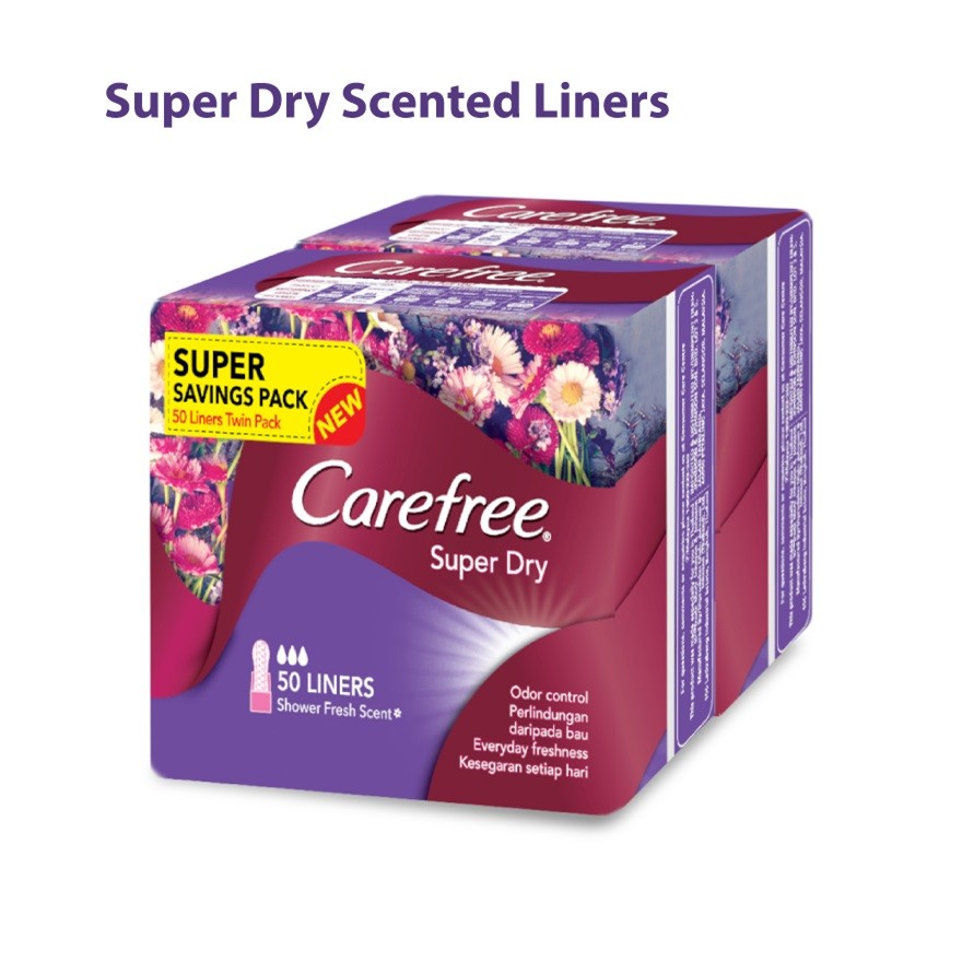 CAREFREE Super Dry Shower Fresh Scent Liners 2x50s | Shopee Malaysia