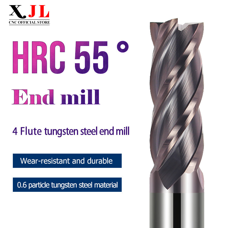 XJL End Mill Set Milling Bits Carbide CNC Router Tool Spiral 4 Flute Milling cutter for Steel ...