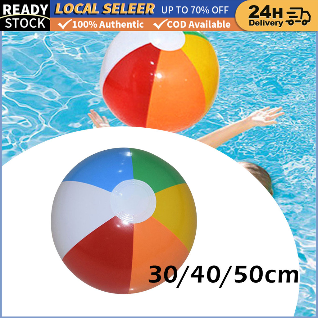 30/40/50CM Beach Ball PVC Inflatable Toy Ball Rainbow 6 Color Party Toy ...