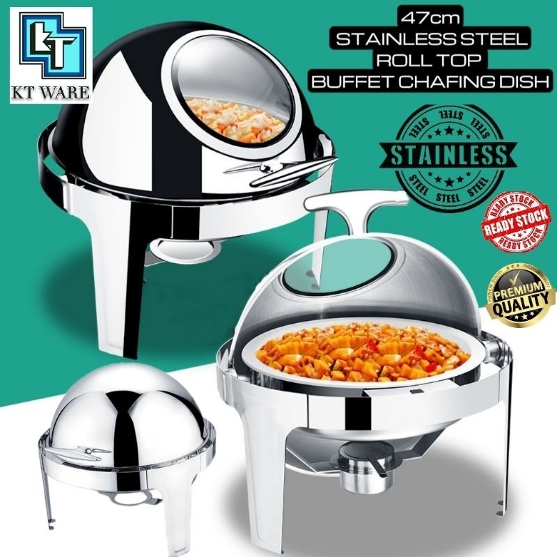 Set Buffet Bekas letak lauk kaca RAYA Open House Stainless steel round ...