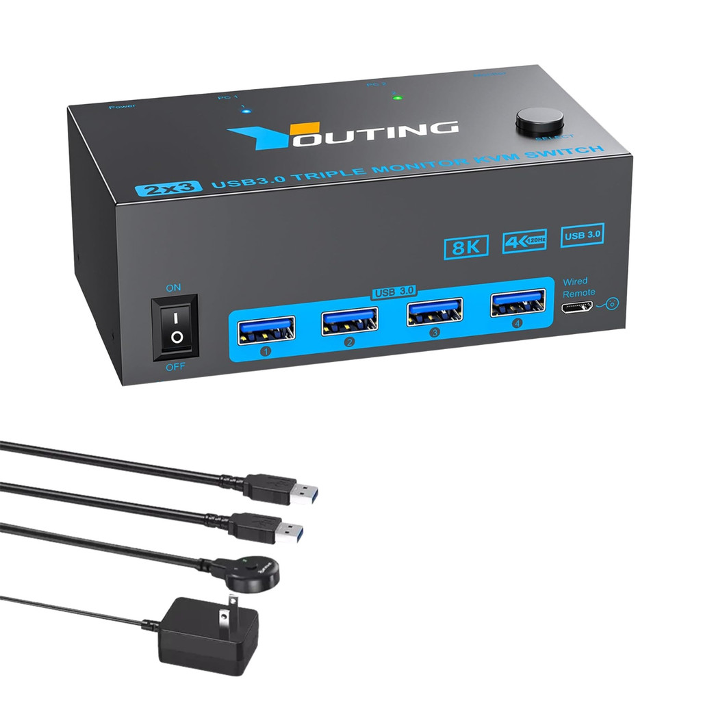 YOUTING YT-KVM203HHD KVM Switch supports 2 computers and 3 monitors ...