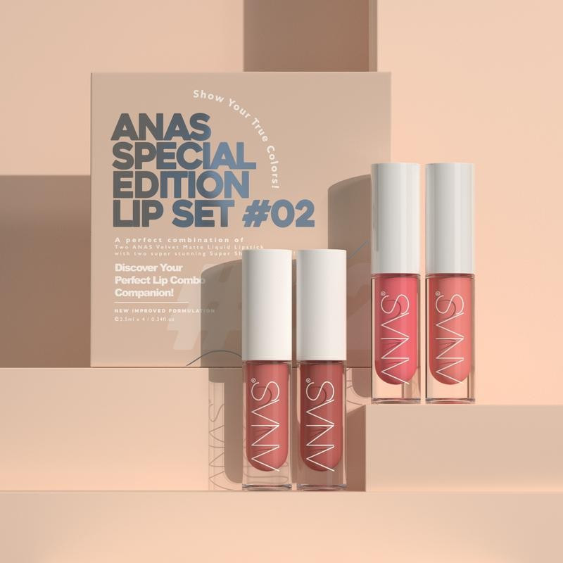 ANAS Lip Set 4 in 1 (2 ANAS Velvet Matte Liquid Lipstick & 2 ANAS Super Shine Lip Gloss ...