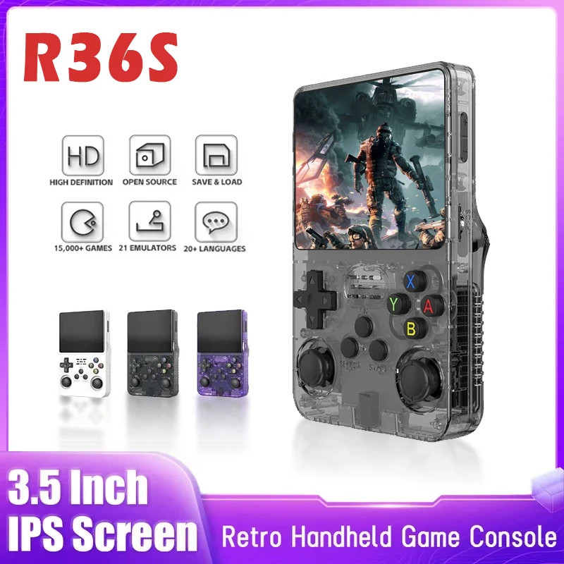 R36S RK3326 Retro Game Console 3.5-inch IPS Screen Linux System 20000+ Games Console Game ...