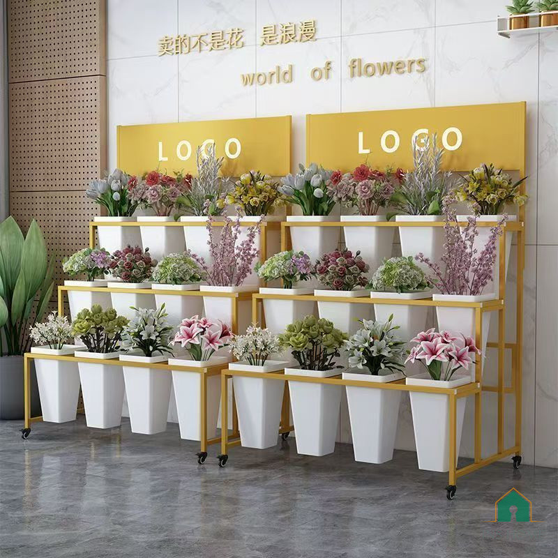 Flower display stand multi-layer movable flower stand iron wheel multi ...