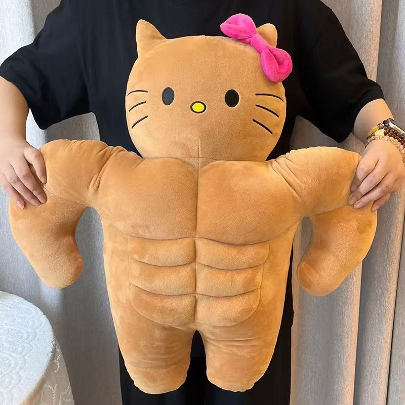 Muscle Hello Kitty Cat Doll Cockroach Plush Toy Funny Muscle Man ...