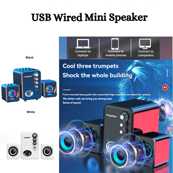 USB Speaker Set with Strong Bass Stereo Wired Sound Box Computer Laptop ...