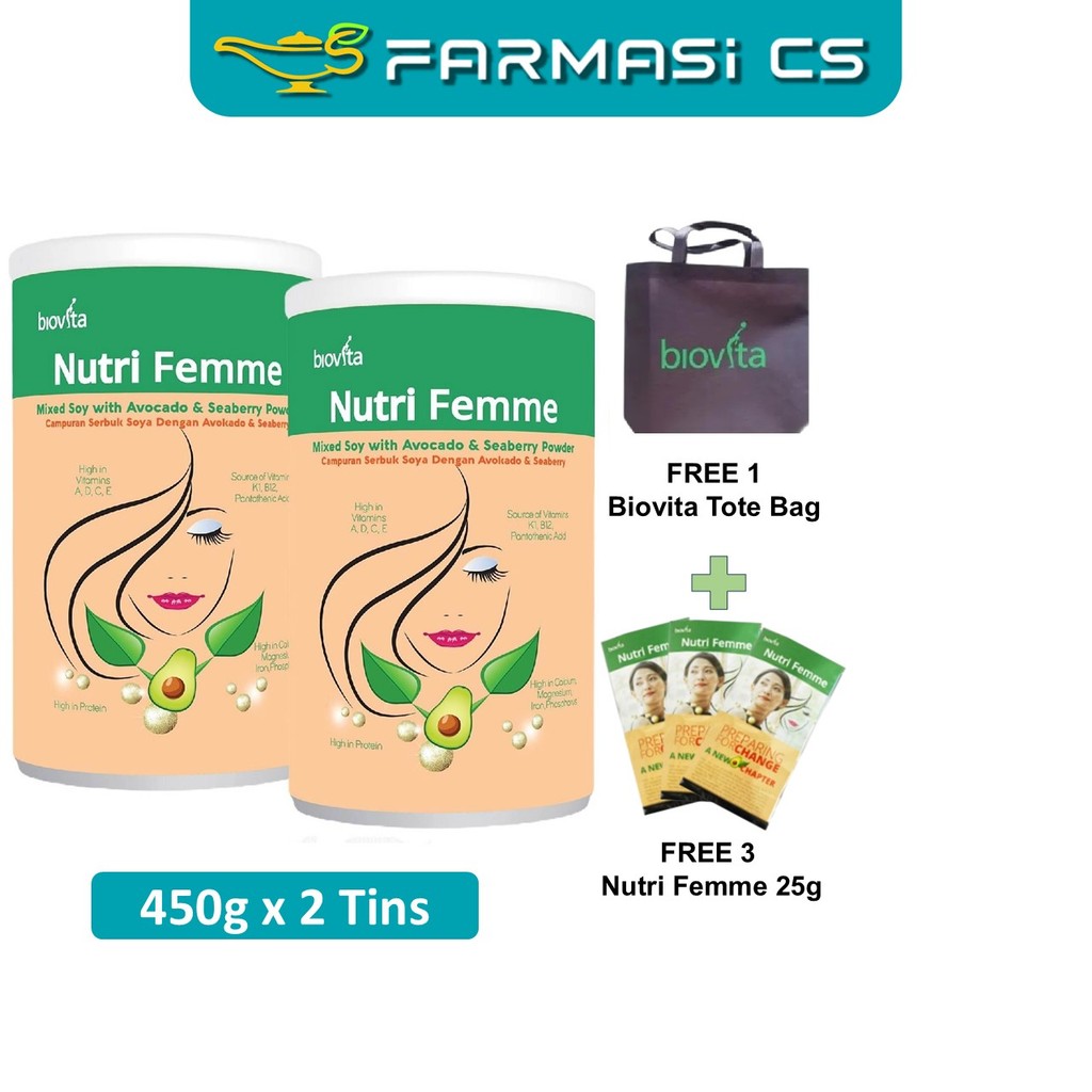 Biovita Nutri Femme 450g x 2 tins (TWIN) FREE 1 Tote Bag + 3 Samples ...