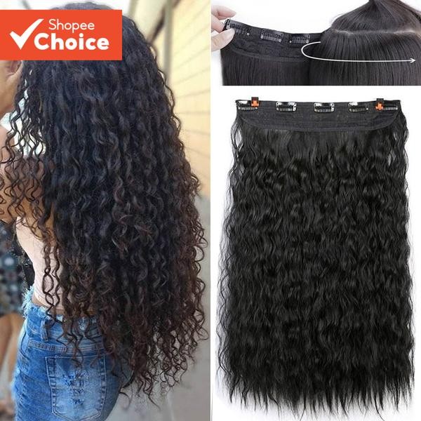 Long Kinky Curly 5-Clip Synthetic Hair Extensions - Deep Wave Hairpieces & Wigs for Women ...