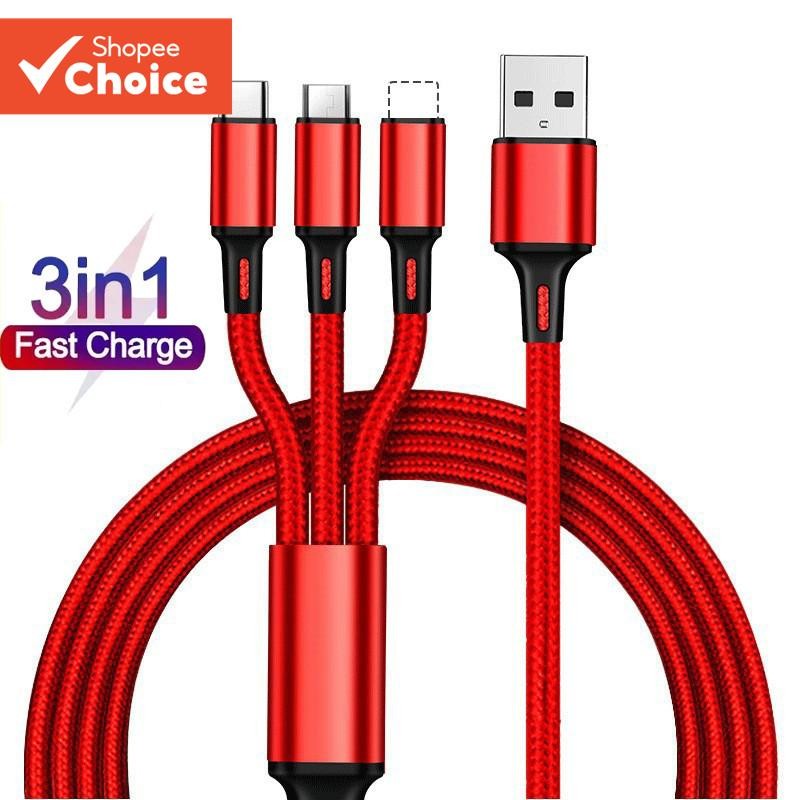 1.2m Weaving One To Three Data Cables Usb Port Multiple 3In1 Micro USB ...