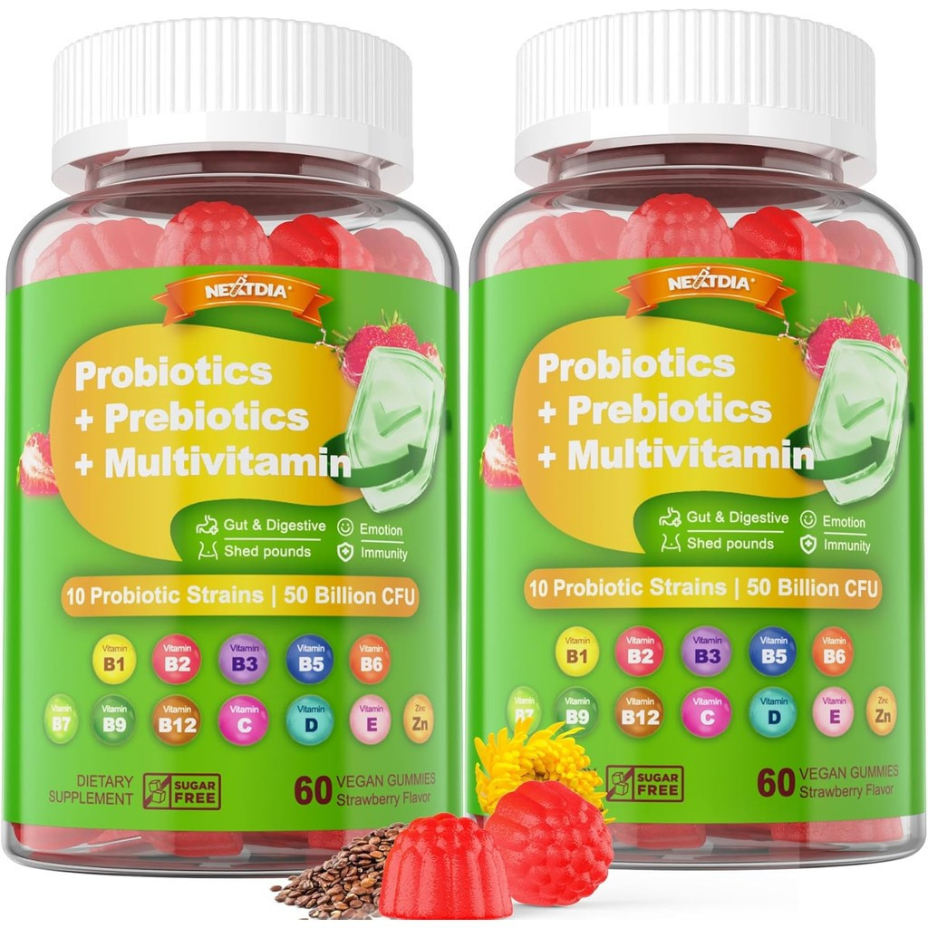 Vegan Probiotics Gummies for Women & Men - Fiber Prebiotics Supplements ...