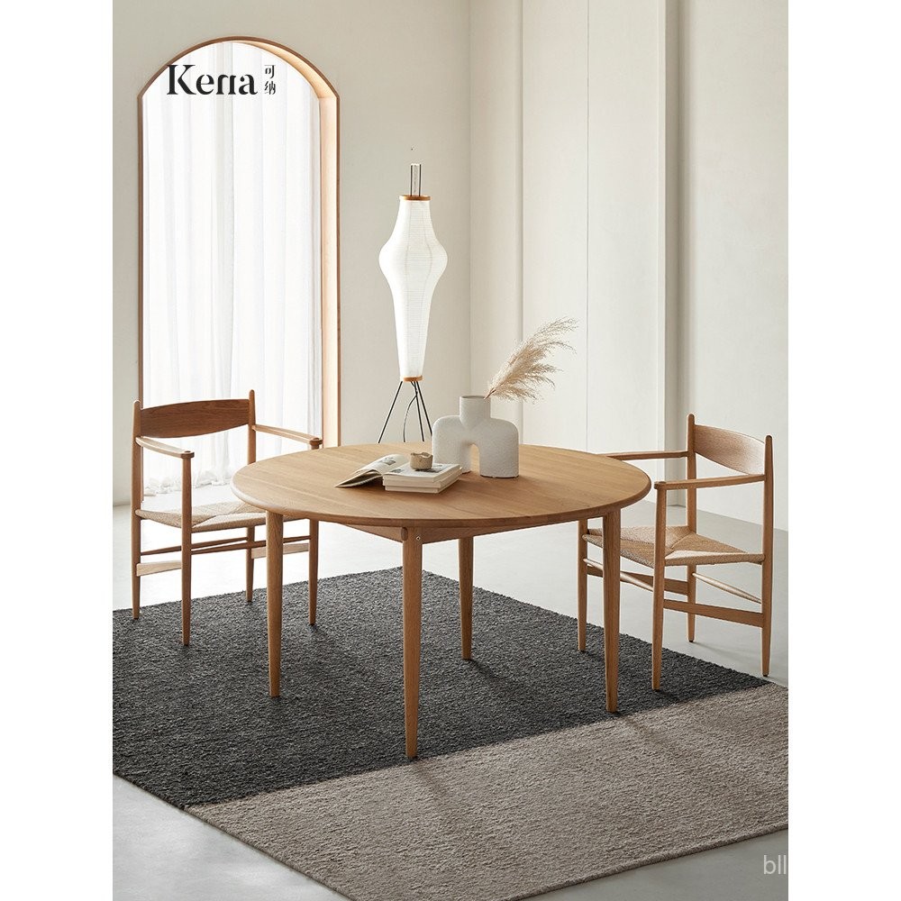 Kena Kena/Hemu Round Dining Table Japanese Style Solid Wood White Oak Household Round Dining ...