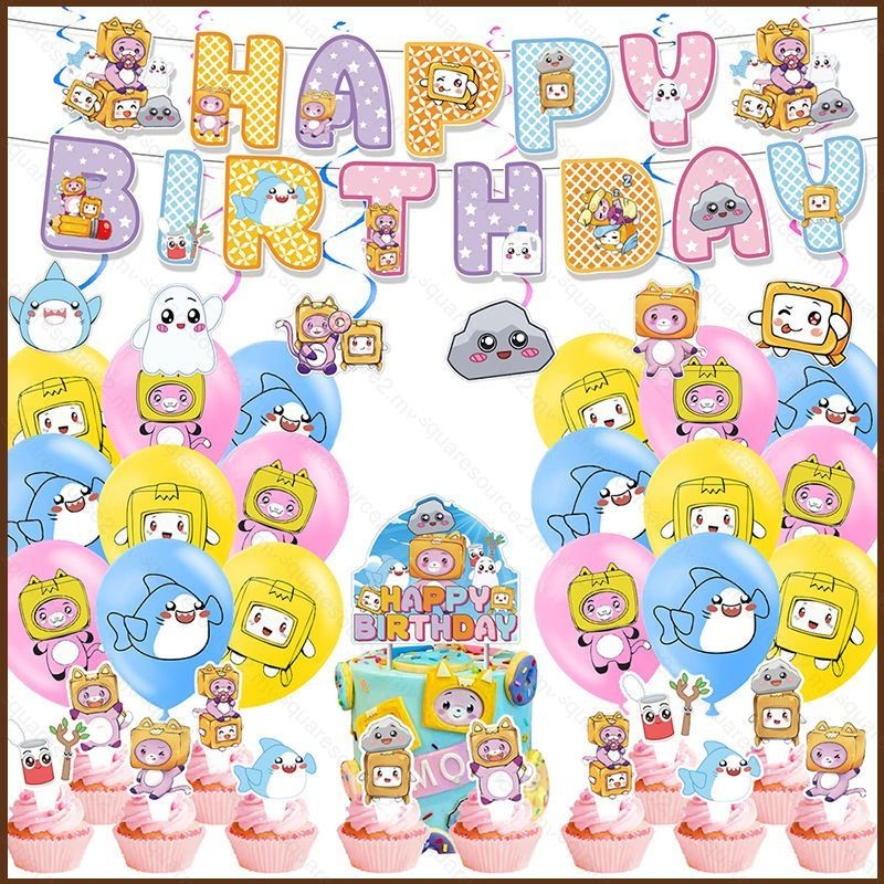 SQ2 Lanky box Theme kids birthday party decorations banner cake topper ...