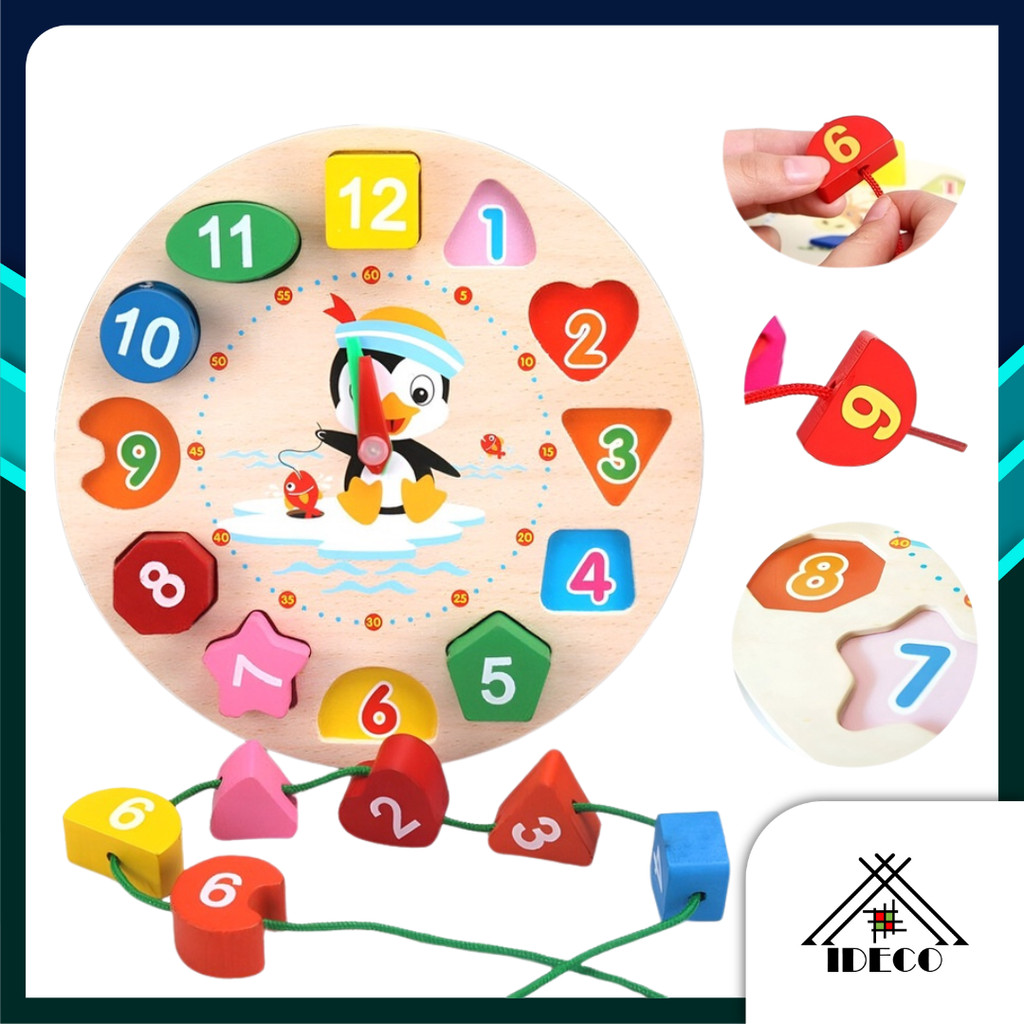 iDECO™ Clock Building Blocks Beaded Threading Clock Early Education ...