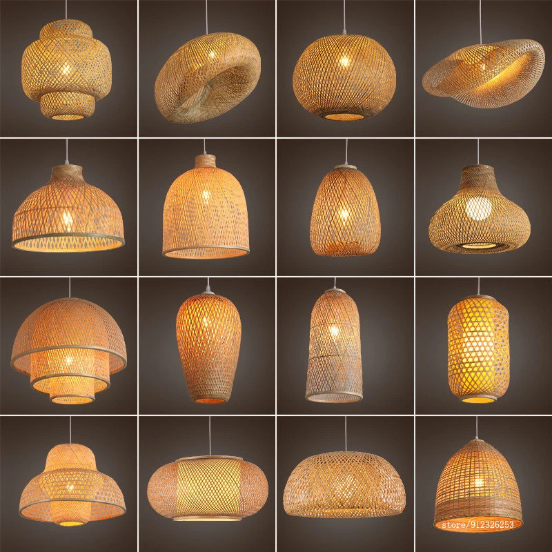 Rotan Rotan Buluh Tudung Lampu Loket Desa Anyaman Gantung Restoran ...